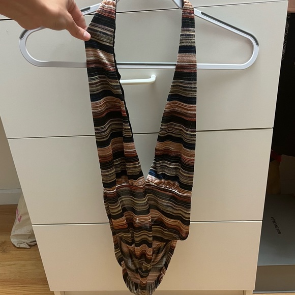 Tops | Out From Under Halter Low Cut Striped Bodysuit | Poshmark